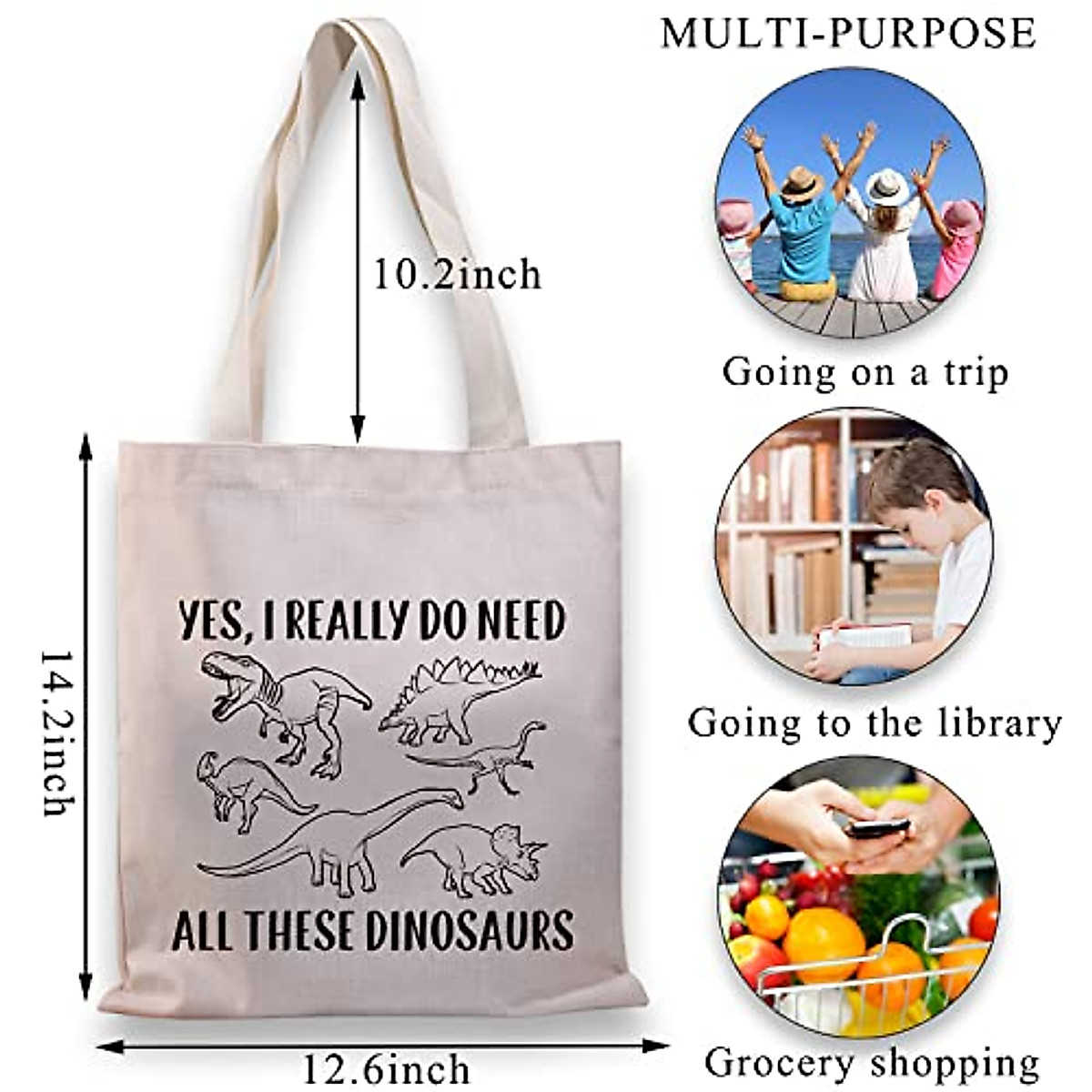 BDPWSS Dinosaur Tote Bag Funny Dinosaur Fans Gift Dinosaur Lover Bag Yes i Really Do Need All These Dinosaurs Travel Pouch (All dinosaurs TG)