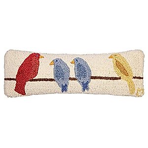 Chandler 4 Corners Artist-Designed Birds on a Wire Hand-Hooked Wool Decorative Throw Pillow (8” x 24”)