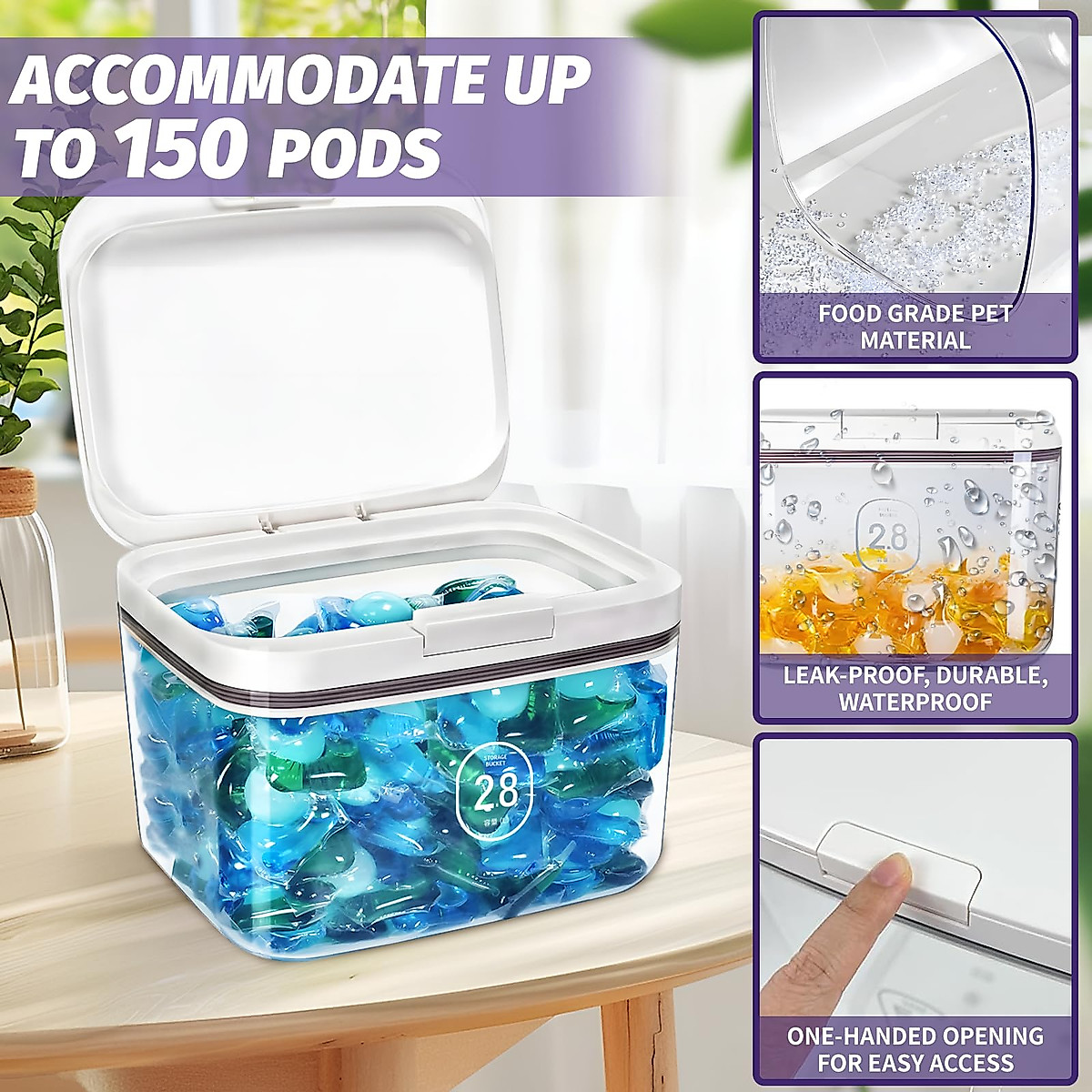 2 Pack 94OZ Laundry Pods Container,Laundry detergent dispenser with One-Press Lid,Laundry Pod Holder Containers For Laundry Powder,Dryer Sheet