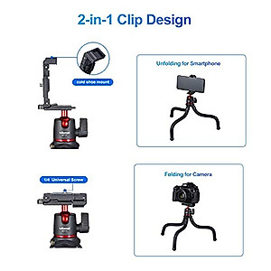 ULANZI Camera Tripod, Mini Flexible Tripod Stand with Hidden Phone Holder w Cold Shoe Mount, 1/4'' Screw for Magic Arm, Universal for iPhone 13 12 Pro Max XS Max X 8 Samsung Canon Nikon Sony Cameras