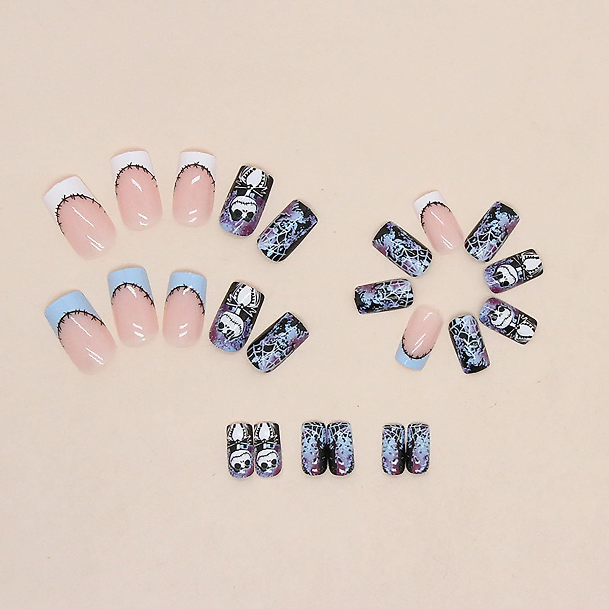 Halloween Press on Nails Medium Square SWEKKE French Fake Nails White Spider Web Full Cover Nightmare Nails Christmas Nails Glossy False Nails Artificial Acrylic Nails for Women Girls 24 Pcs