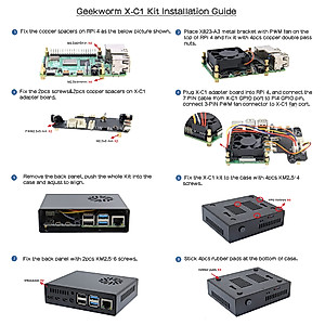 Geekworm Case with Power Button for Raspberry Pi 4, X-C1 Adapter Board | Ultra-thin Pi 4 Aluminum Case | PWM Cooling Fan | Auto Power On | Safe Shutdown Function Compatible with Raspberry Pi 4 Model B