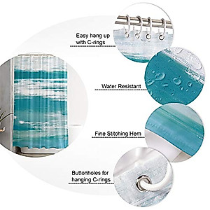 BestLives 4 Pcs Shower Curtain Sets with Rugs Abstract Turquoise Cyan Non-Slip Soft Toilet Lid Cover for Bathroom Ombre Turquoise Art Texture Bathroom Sets with Bath Mat and 12 Hooks