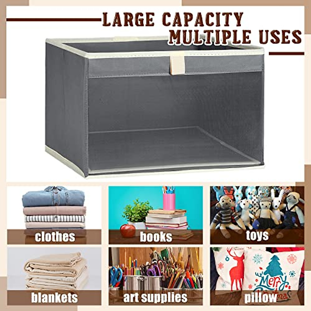 Panelee 6 Pcs Clear Window Storage Cubes 13" x 13" x 9" Closet Storage Bins with Handles Collapsible Cube Storage Organizer Foldable Basket for Home Office Shelf Organization (Gray)