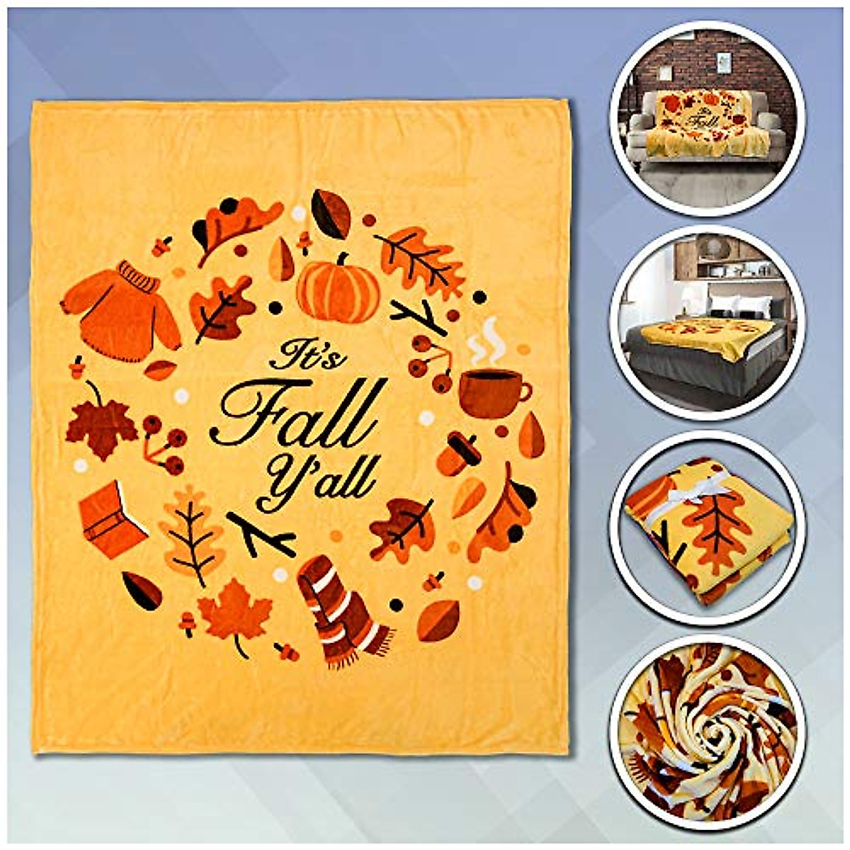 Infinity Republic It's Fall Y'all Holidays Super Plush Blanket - 50x60 Soft Throw Blanket - Perfect for Cuddle Season & Holiday Gifts!