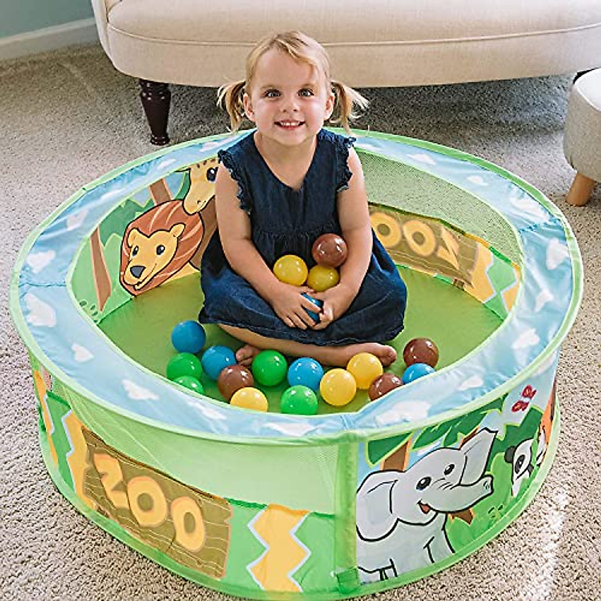 Sunny Days Entertainment Zoo Adventure Ball Pit with Play Balls – Indoor Pop Up Play Tent for Toddlers and Kids | Colorful Balls Included | Amazon Exclusive
