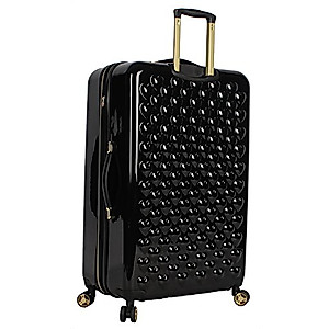 Betsey Johnson 30 Inch Checked Luggage Collection - Expandable Scratch Resistant (ABS + PC) Hardside Suitcase - Designer Lightweight Bag with 8-Rolling Spinner Wheels (Heart to Heart Black, 30in)