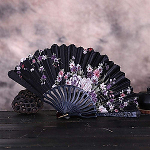 HRANG Hand Fan Folding Fan,Hand-held Fan,Wedding Folding Fan Chinese Style Dance Wedding Party Lace Silk Folding Hand Flower Fan Fans Hand Paper Folding Props Vintage Style