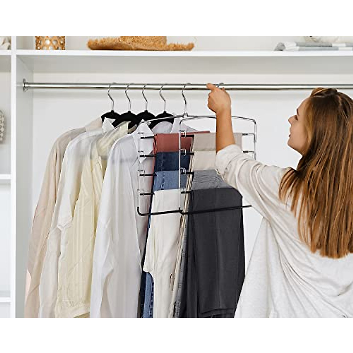 devesanter Pants Hangers Space Save Non-Slip Trousers Hangers Stainless Steel Clothes Hangers Closet Space Saving for Pants Jeans Scarf Hanging Black (3 Pack)