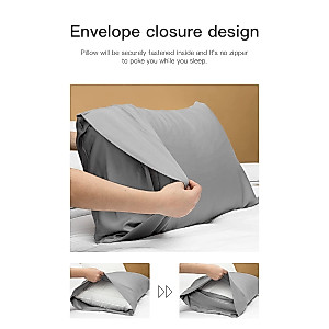 100% Viscose Made from Bamboo Breathable Pillowcases Standard Size Set of 2-Pack for Hot Sleepers and Night Sweats- Softness and Cooling Pillow Cases-Envelope Closure （Gery -20 x 26 Inches）