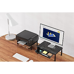 Zimilar Monitor Stand Riser with Drawer - 3 Height Adjustable Monitor Stand with Unique Star Mesh, Metal Monitor Riser for Computer Laptop Notebook Printer