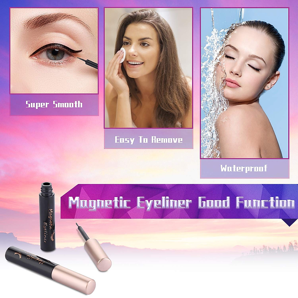 Magnetic Eyelashes with Eyeliner Kit- 10 Pairs Premium 3D Natural Look Reusable Eyelashes with Tweezers Applicator, Strong Magnetic Eyeliner and Lashes Set by DEJAVIA, No Glue Needed