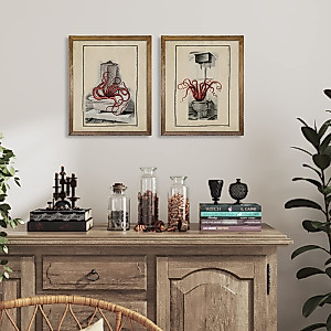 Funny Bathroom Wall Decor - Vintage Surreal Octupus Wall Art - Unique Cool Bathroom Pictures - Quirky Bizarre Bath Posters - Steampunk Cute Bathroom Accessories - Toilet Sign - Powder Room Print