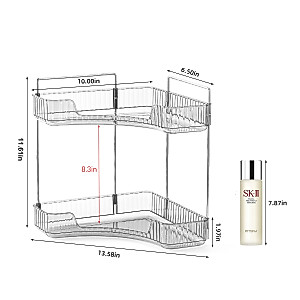 INVSSENE Corner Bathroom Countertop Organizer, 2 Tiers Vanity Trays for Bathroom Counter, Makeup Organizer, Perfume Tray, Kitchen Spice Rack, Fits 90 Corner, Smoky Gray