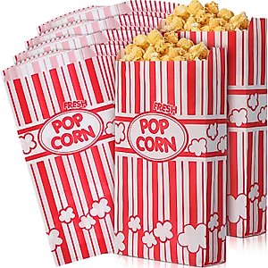300 Pcs Popcorn Bags Paper Grease Resistant Popcorn Bags Disposable Red and White Striped Popcorn Container for Family Movie Night Movie Party Carnival Theater Popcorn Machine (1 oz)