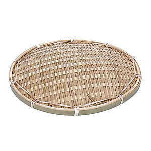 3Packs 100% Handwoven Flat Wicker Round Fruit Bamboo Basket Woven Food Storage Weaved Shallow Tray Holder Bowl Decorative Rack Display for Food Fruit Serving Stand Decor (Green, 3Pcs Bulk Price)