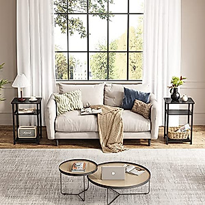 WLIVE Side Table, Small End Table, Adjustable 3-Tier Bedside Table with Sturdy Metal Frame, Tall Nightstand for Bedroom, Living Room, Sofa Table for Small Space (Black, 1 Pack)