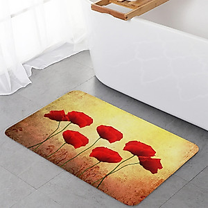 Libaoge Kitchen Mat Rug Set of 2 Red Flowers Under Sunset Runner Rug Anti-Fatigue Comfort Memory Foam Standing Mat Non-Slip Floor Door Mat for Bathroom Bedroom 20x32in+20x63in