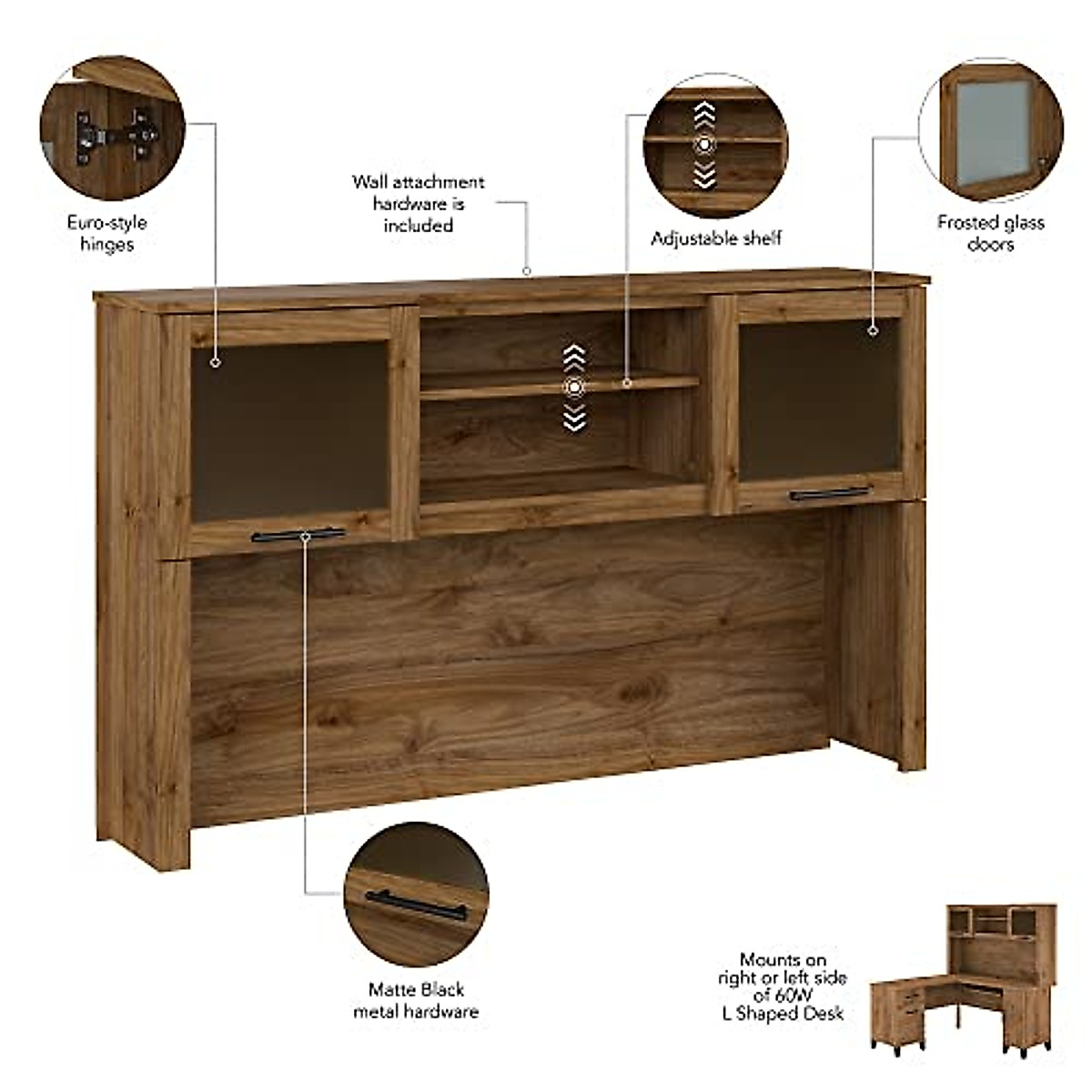 Bush Furniture Somerset 60W Desk Hutch in Fresh Walnut