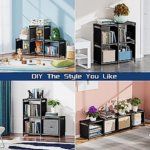 Mavivegue Book Shelf, 4 Cube Storage Organizer, DIY Bookcase, Metal Cube Bookshelf,Book case for Bedroom, Living Room,Office,Closet Storage Organizer, Black Cubicle Storage Rack