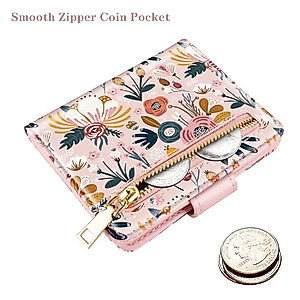 Slim Bifold Wallet RFID Credit Card Wallet Small Cute Card Holder for Women, Pink Flowers