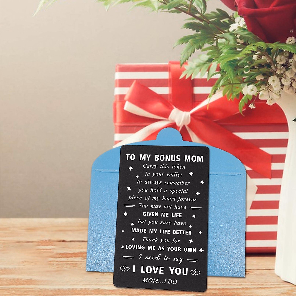 ENGZHI Stepmom Gifts Bonus Mom Wallet Card - I Love You Mom ... I Do - Step Mom Gifts Stepmother Birthday Card, Mothers Day, Christmas