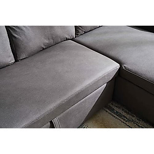 MOEO Convertible New Fabric Modern Sleeper Sectional Sofa Bed with Pull-Out Sofabed with Reversible Storage Chaise Lounge, L-Shaped 3 Seating Corner Couch for Living Room Bedroom, Graphite Grey, Gray