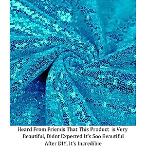 Pardecor Sequin Fabric by The Yard 1 Yard Sparkly Fabric Mesh Sequins Fabric for Sewing Dress and Making Wedding Party Tablecloth Table Runner Decorations (1 Yard, Turquoise)
