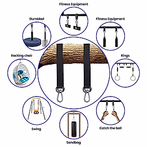 ROPECUBE 2 PCS Tree Swing Straps Tree Swing Hanging Kit Maximum Load Capacity is 2200 pounds with Two Heavy Duty Carabiners (Stainless Steel) for Swing Seat, Plank, Camping Hammock