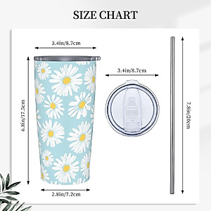 CHASOEA Daisy Flowers Tumbler 20oz Floral Stainless Steel Insulated Tumblers with Lid and Straw Light Blue Travel Coffee Mug Tea Wine Cups Water Bottle Sport Gifts for Women