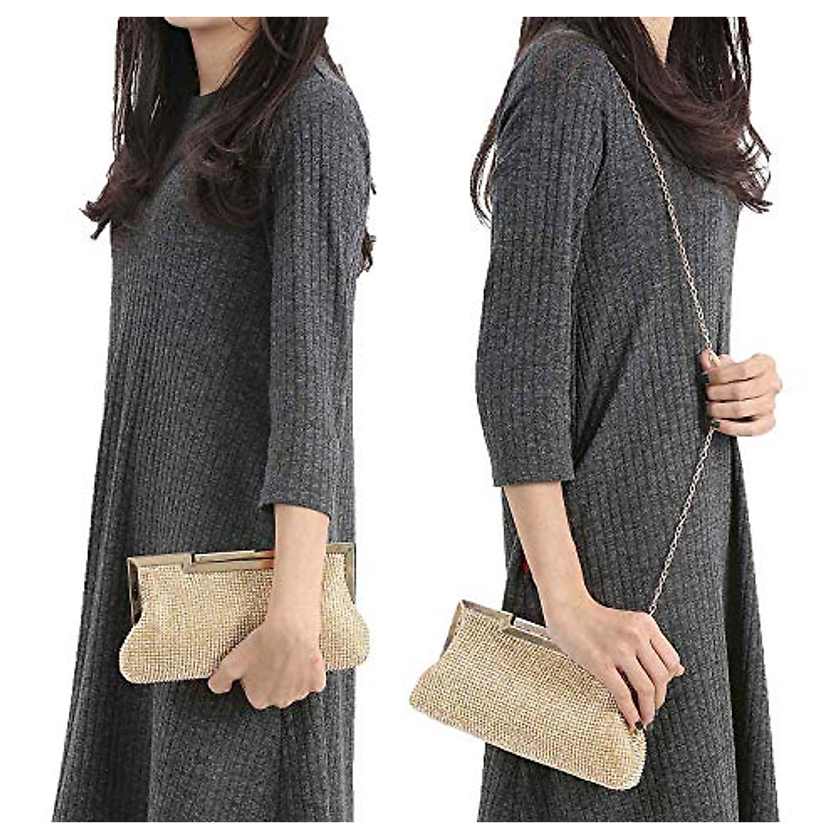 Selighting Women's Rhinestones Crystal Evening Bags Clutches Formal Wedding Clutch Purse Prom Cocktail Party Handbags (One Size, Gold)