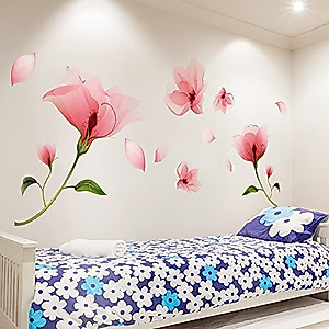 Buer Homie Wall Stickers, Pink Flowers Decals for Living Room DIY