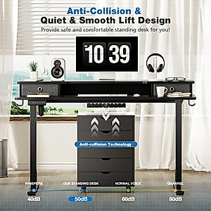 DUMOS Electric Sti to Standing Desk with Drawer,40 x 24 in Ergonomic Computer Table with Splicing Board, Wire Hole and Hook for Workstation for Home, Black & Shelf