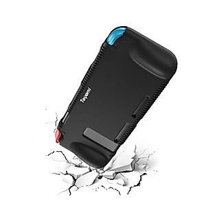 Teyomi Protective Silicone Case for Nintendo Switch, Grip Cover with Tempered Glass Screen Protector, 2 Storage Slots for Game Cards, Shock-Absorption & Anti-Scratch (Black)