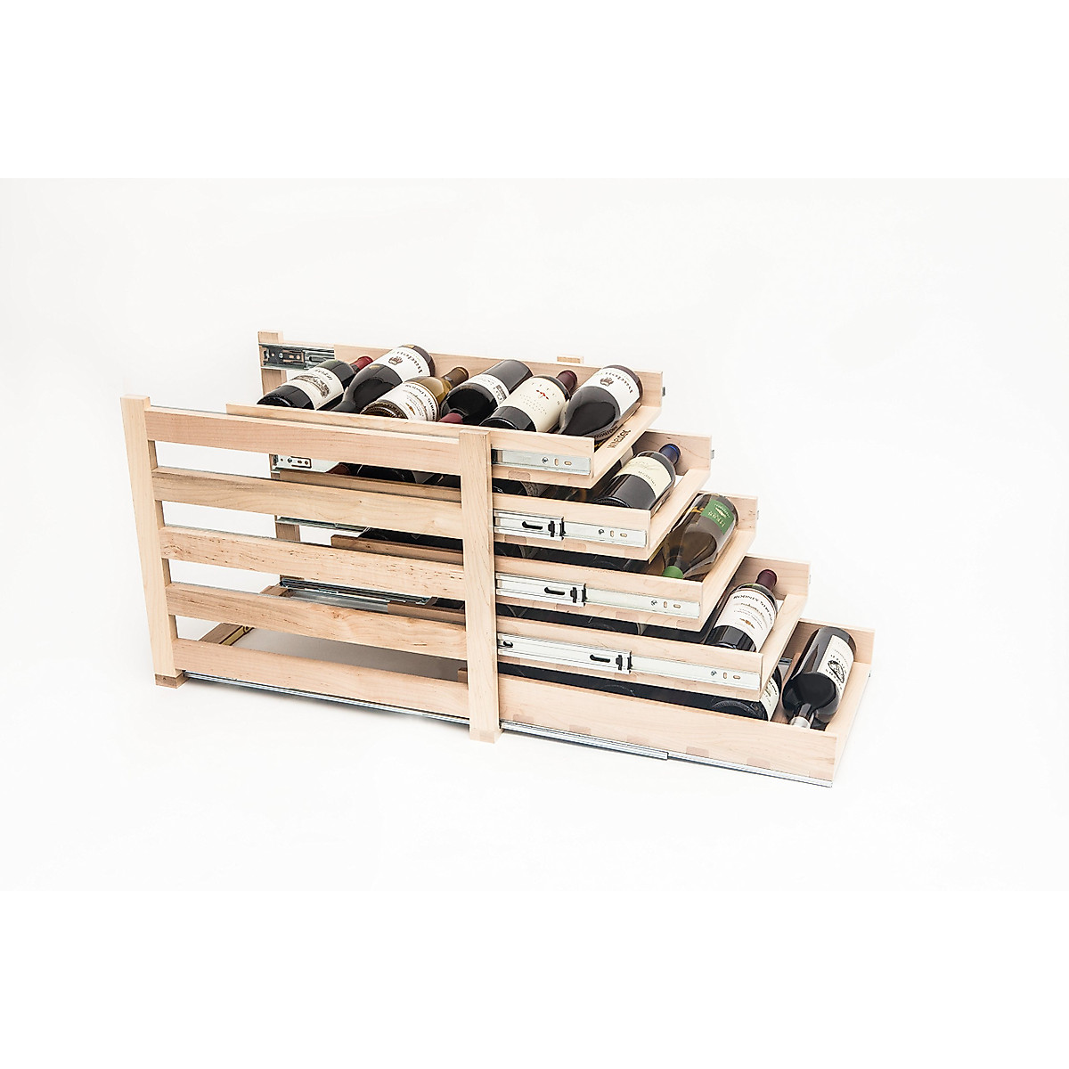 Wine Logic In-Cabinet Sliding Tray Wine Rack, 30-Bottle, Solid Maple Wood, Unstained with Clear Satin Lacquer Finish