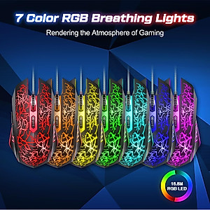 VersionTECH. Wired Gaming Mouse, Computer Mouse Ergonomic Mice with 7 LED Lights RGB Backlit, 6 Programmable Buttons, 4 Adjustable DPI for Laptop PC Gamer Desktop Chromebook Mac Games-Black
