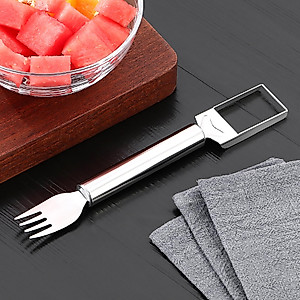 2024 Upgraded 2-in-1 Stainless Steel Fruit Cutter: Dual-Functional Fork & Knife with Ergonomic Round Handle for Fruits & Watermelon - Ideal Summer Kitchen Gadget for Home Use (B 1Pcs)