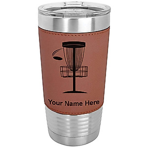LaserGram 20oz Vacuum Insulated Tumbler Mug, Disc Golf, Personalized Engraving Included (Faux Leather, Dark Brown)