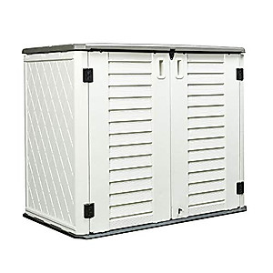 ADDOK Horizontal Storage Shed Weather Resistance, Large Outdoor Storage Cabinet Lockable, Thick HDEP Plastic Storage Unit for Backyards, Patio, Garden（27 Cu. ft/Ivory White