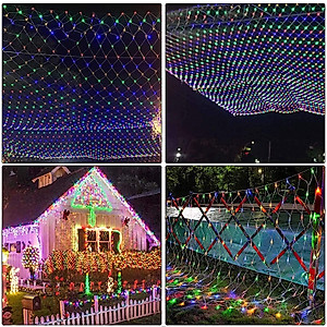 Juesi Christmas Outdoor Net Lights, Solar Mesh Lights Bush Lights Christmas Tree Netting Fairy Lights for Garden, Patio, Window, Fence, Bush, Easter Home Decoration, 8 Light Modes