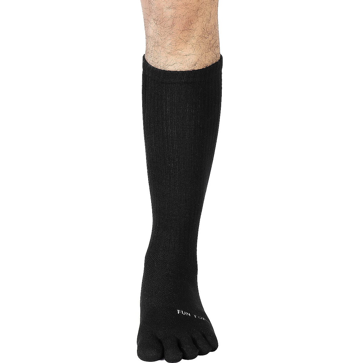 FUN TOES Men Crew Toe Socks Athletic Running Socks - Arch Support - Proper Toe Alignment - Breathable Mesh Top - Soft and Stretchy Value 6 Pairs Pack size 6-12 (Black)