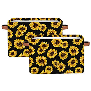 AUUXVA Sunflower Storage Baskets Cube Storage Boxes Bins Collapsible Laundry Baskets for Nursery Shelf Bedroom Bathroom Toy Organizer 1PC