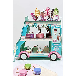 3 Tier Van Cake Stand,Ice Cream Truck Cart Decorations,Ice Cream Baby Shower,Bus Cupcake Stands,Ice Cream Holder Display for Birthday Party Candy Supplies HaakLux
