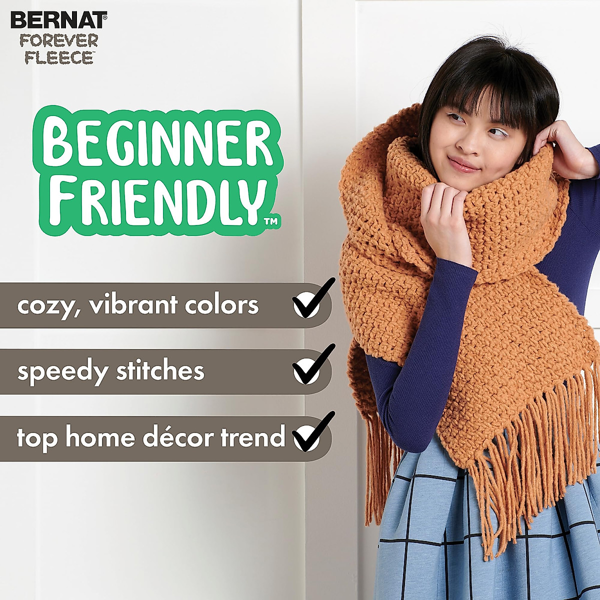 Bernat Forever Fleece White Noise Yarn - 2 Pack of 280g/9.9oz - Polyester - 6 Super Bulky - 194 Yards - Knitting/Crochet