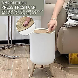 Bathroom Trash cans with lids, White Office Trash Bin Plastic Garbage Can with Push Button, Nordic Waste Basket for Bedroom,Living Room,Kitchen,Toilet,Dog Proof Trash can (1.8 Gal Round)