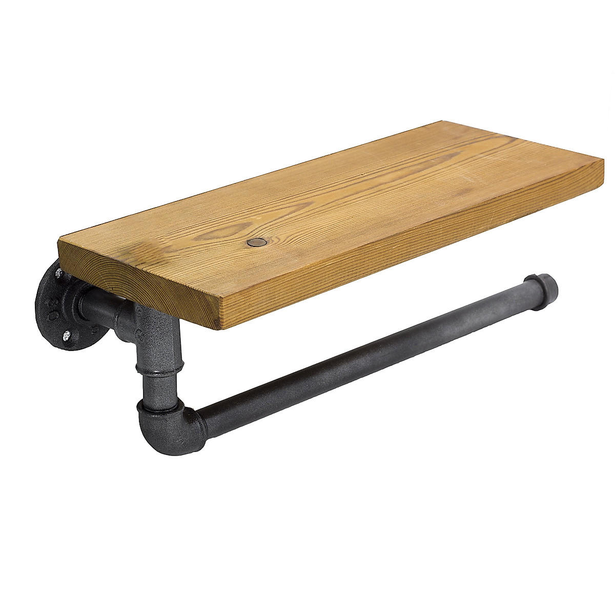 Y-Nut Industrial Vintage Paper Towel Holder Gordon with Shelf Spice Rack TPD-004, Steampunk Loft Style Wall Mount Kitchen Laundary Room Organizer, Wood Metal Water Pipe