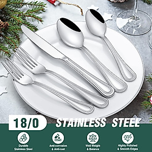40 Pieces Silverware Set, Pearled Edge Silverware Cutlery Set Service for 8, Premium Stainless Steel Flatware Set, Knife Fork Spoon Tableware Set for Home, Restaurant, hotel, Dishwasher Safe