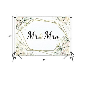 Mr & Mrs White Floral Bridal Shower Backdrop Mr Mrs Wedding Theme Photo Backgrounds 7x5ft Wedding Bride to Be Engagement Photography Backdrops Prom Party Banner Decor Party Banner Photo Booth Prop