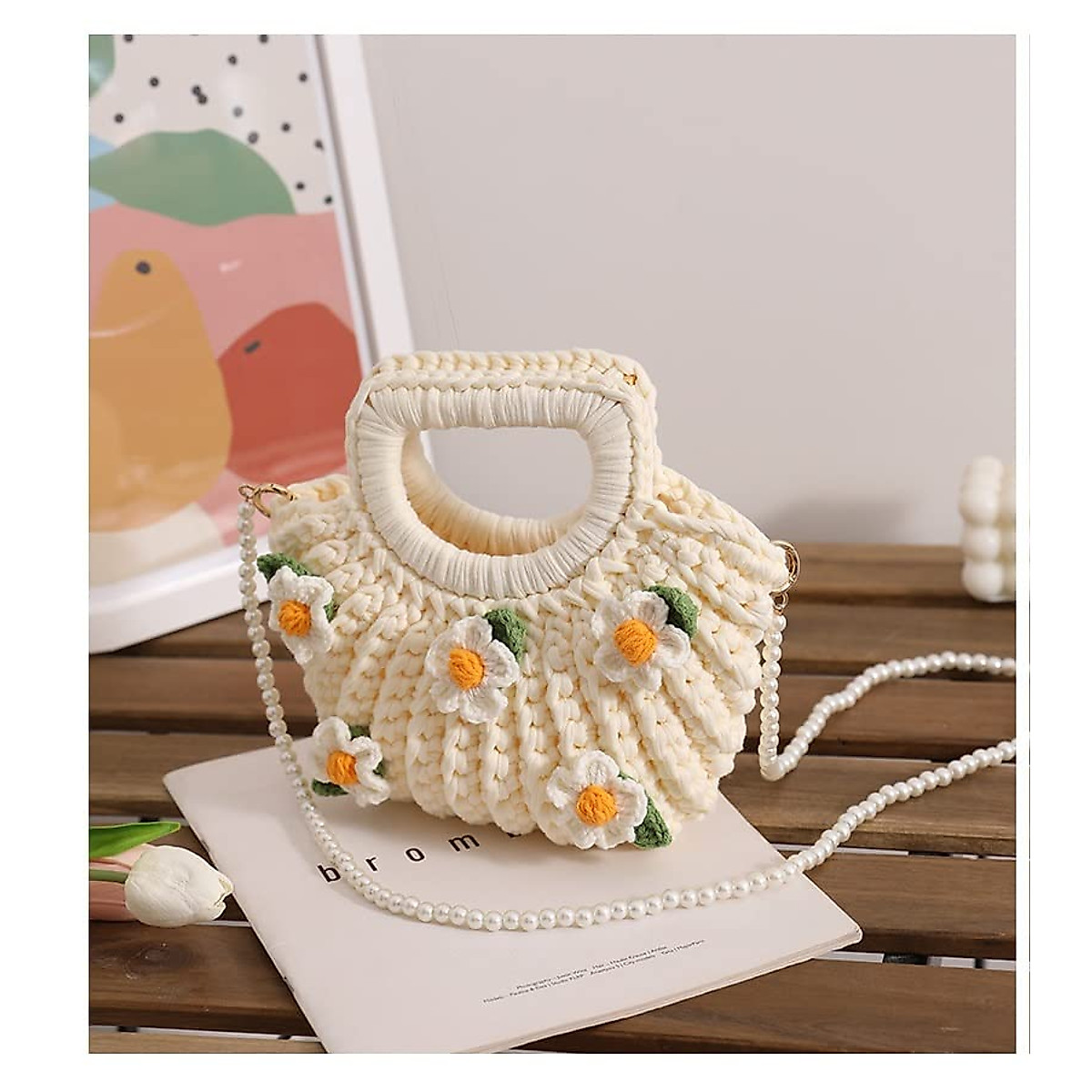 WYKDD Handmade Knitting Bag Wool Crochet Knitting Material Bag Hand Knitting Finished Bag