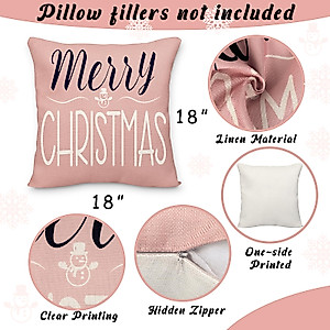 Geefuun Rose Gold Christmas Pillow Covers 18 x 18 Decorations Indoor Home Pink Decor Set of 4 - Xmas/Holiday/Winter Bedroom Decorative Pillowcase for Couch, Bed（No Fillers）